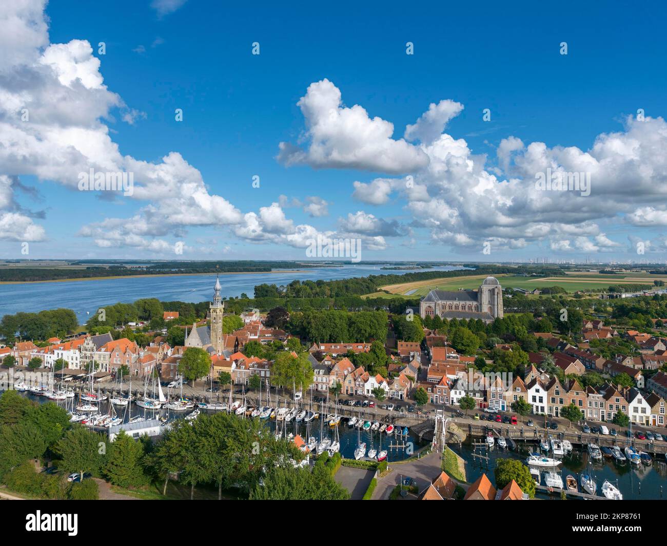 Aerial view, town view with the historic town hall and the Great Church ...