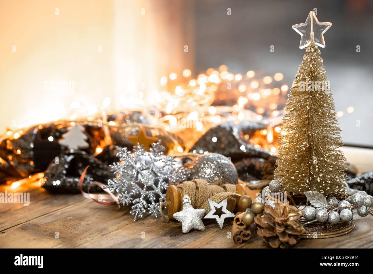 Christmas background with decorative fir tree on blurred background ...