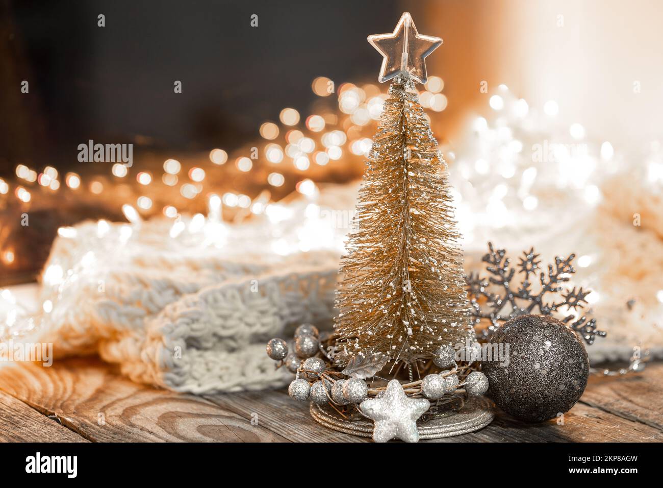 Christmas background with decorative fir tree on blurred background ...