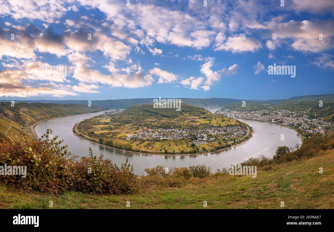 Panoramic image of Rhine river loop close to Boppard, Rhine Valley ...