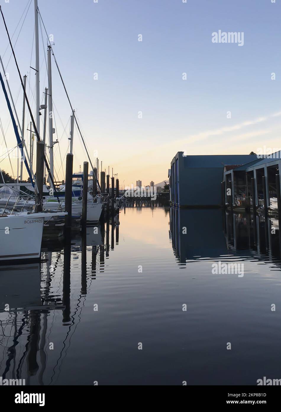 Beautiful sunrise over a harbor at Departure Bay in Nanaimo, British ...