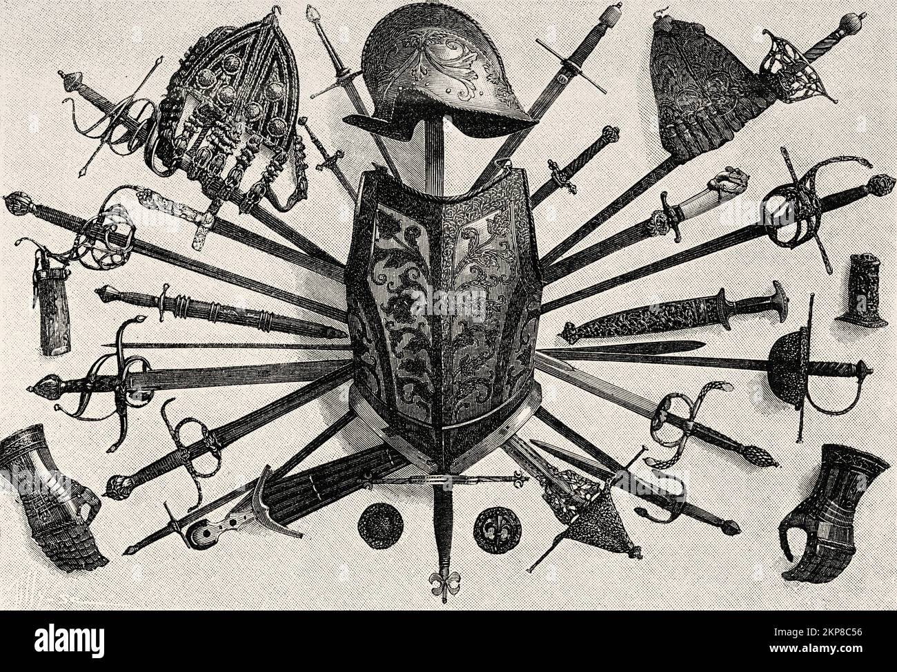 White weapons from the 16th and 17th centuries, helmet, breastplate and ...