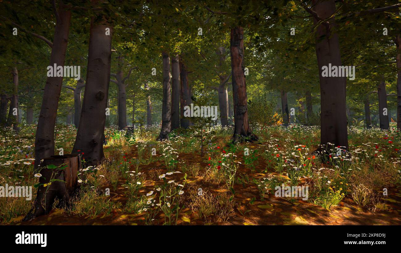 3D rendering. An immersive natural environment. Landscape to illustrate ...
