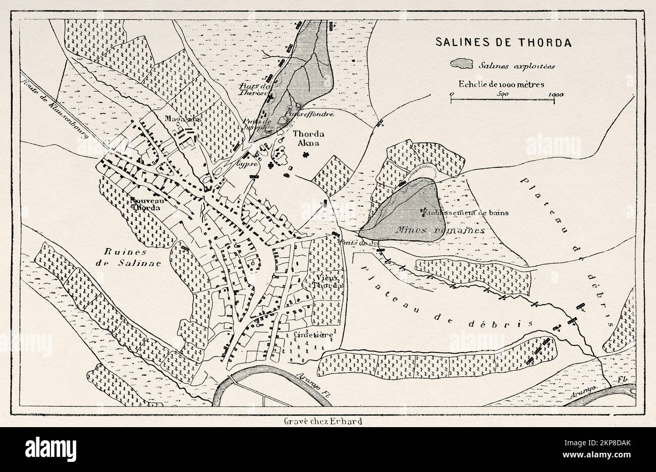 Old map of Salina Turda salt mine located in the Durgau-Valea Sarata ...