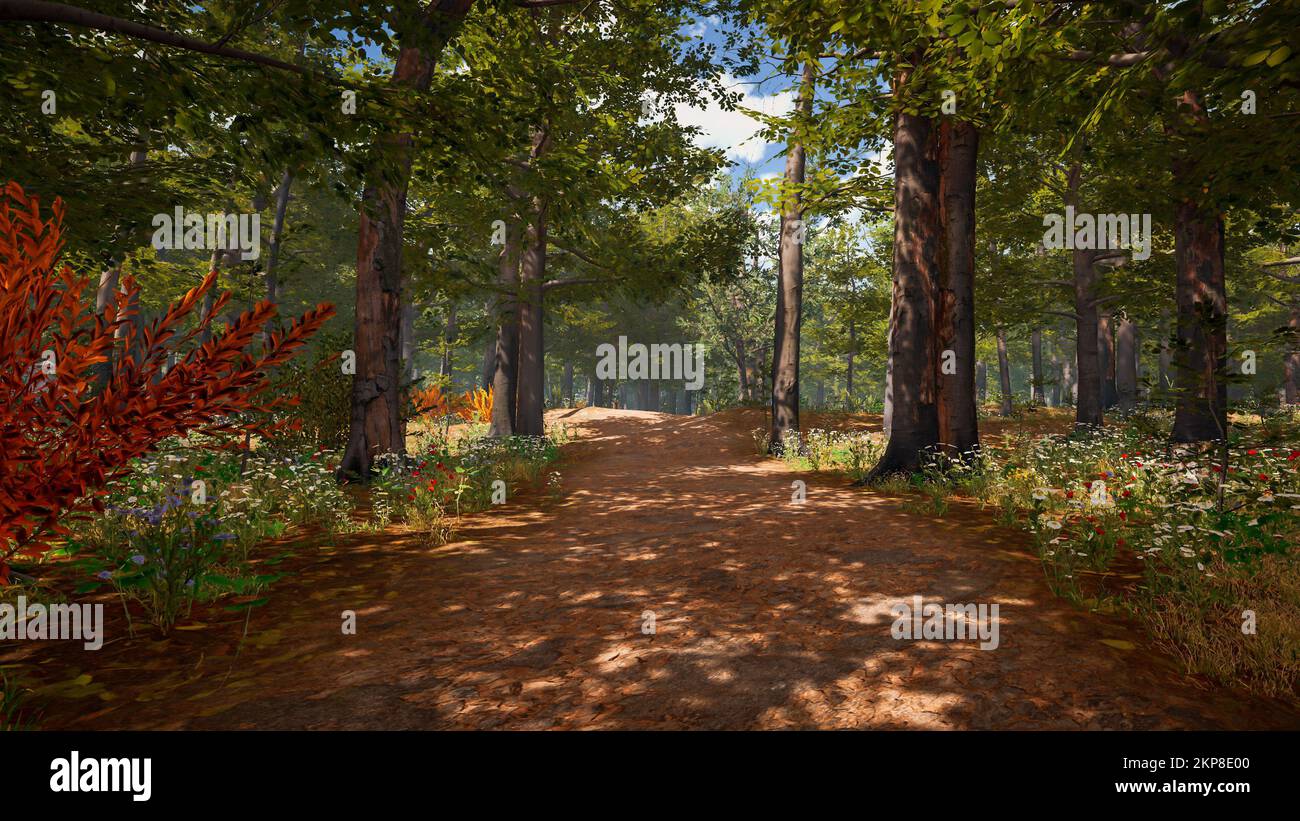 3D rendering. An immersive natural environment. Landscape to illustrate ...
