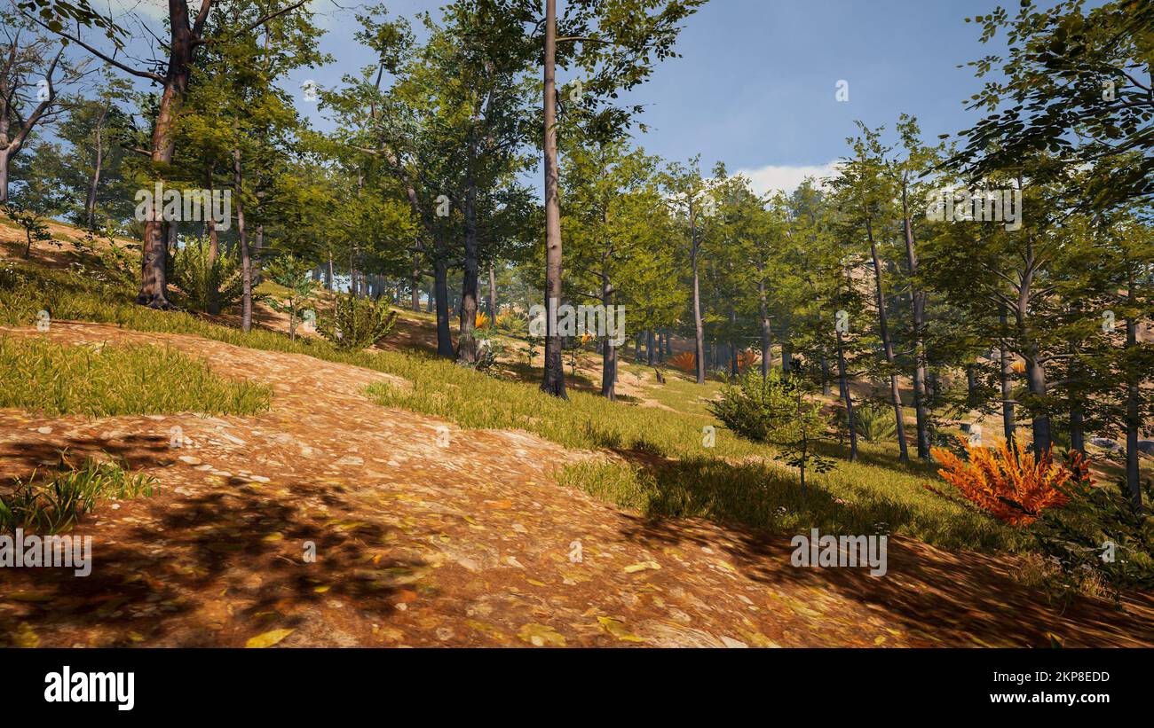 3D rendering. An immersive natural environment. Landscape to illustrate ...