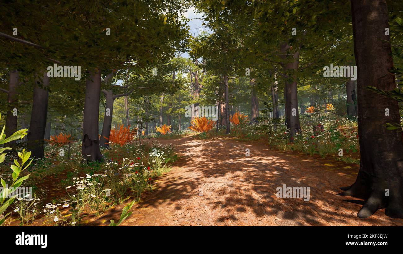 3D rendering. An immersive natural environment. Landscape to illustrate ...