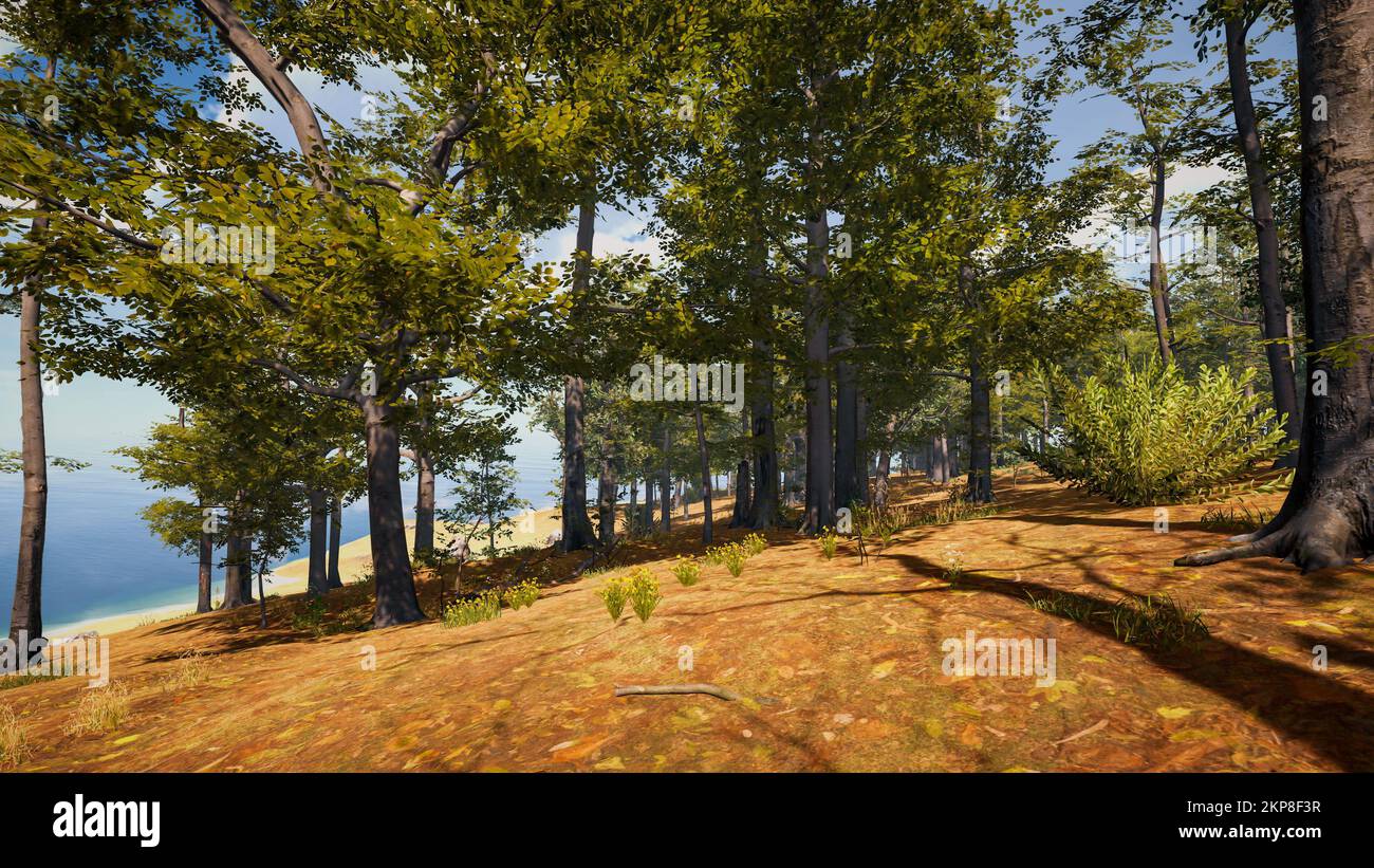 3D rendering. An immersive natural environment. Landscape to illustrate ...