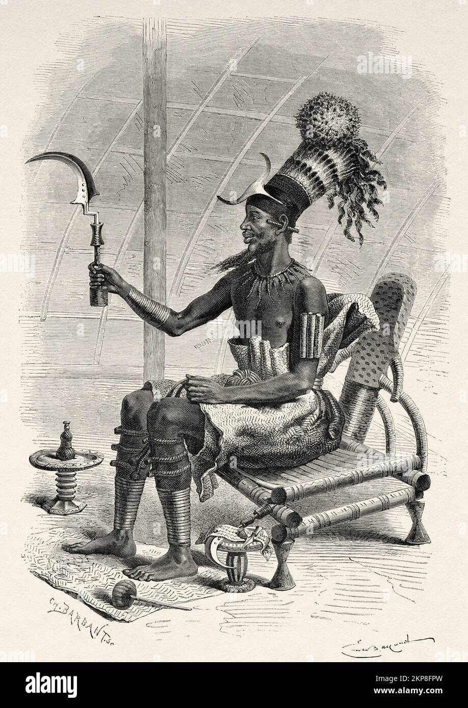 King Mbunza or Mounza, King of Mangbetu People in ceremonial costume ...