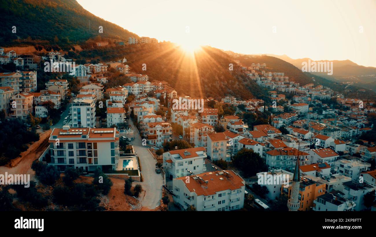 Beautiful urban landscape of modern european town. View from above ...