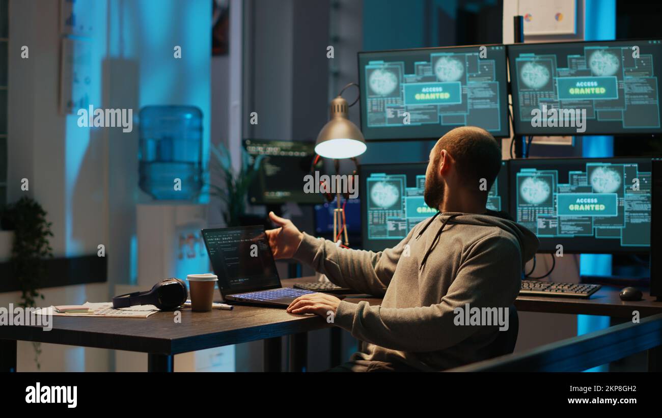 Programming thief celebrating hacking success hi-res stock photography ...