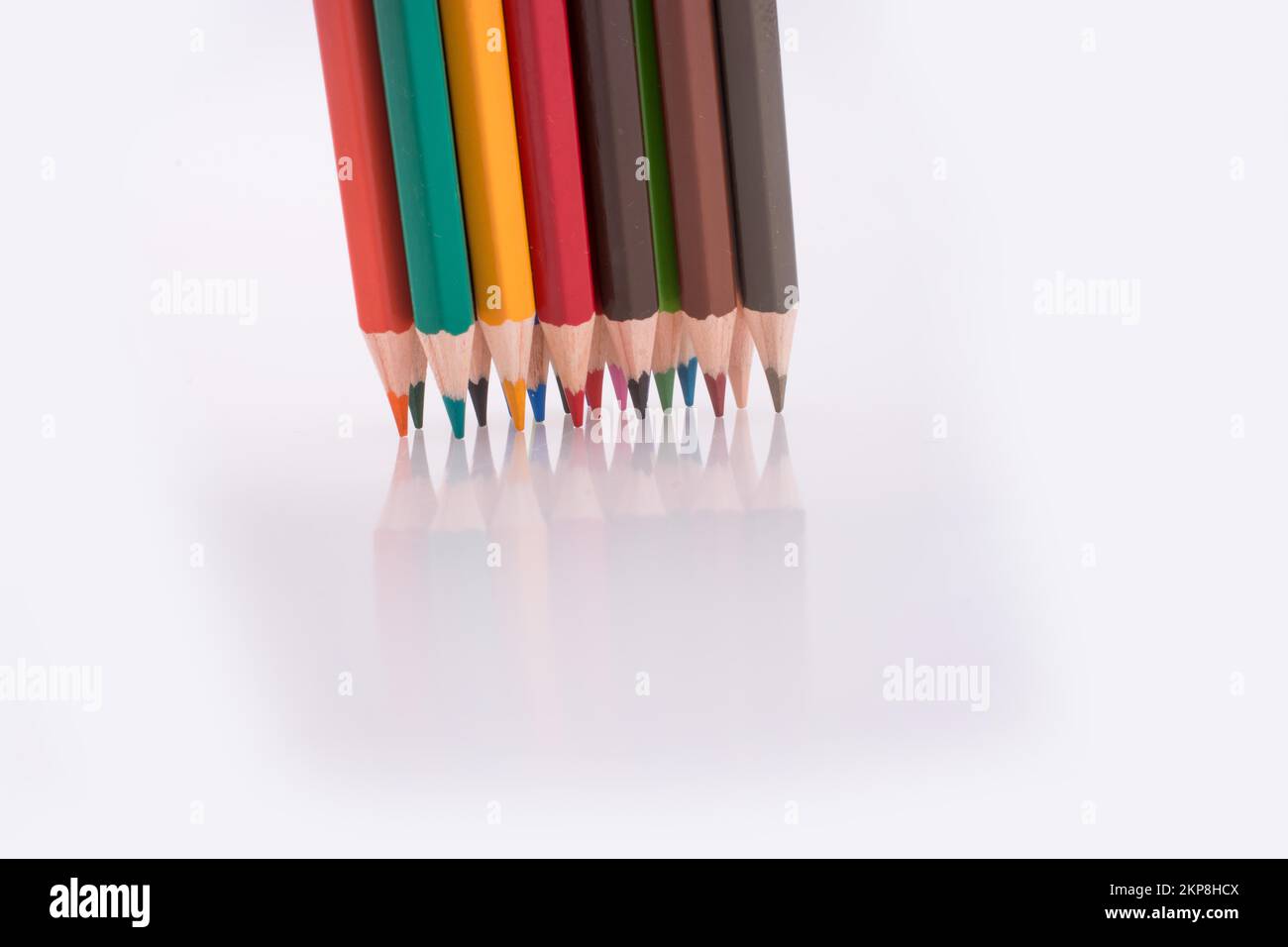 Color pencils of various colors on a white background Stock Photo - Alamy
