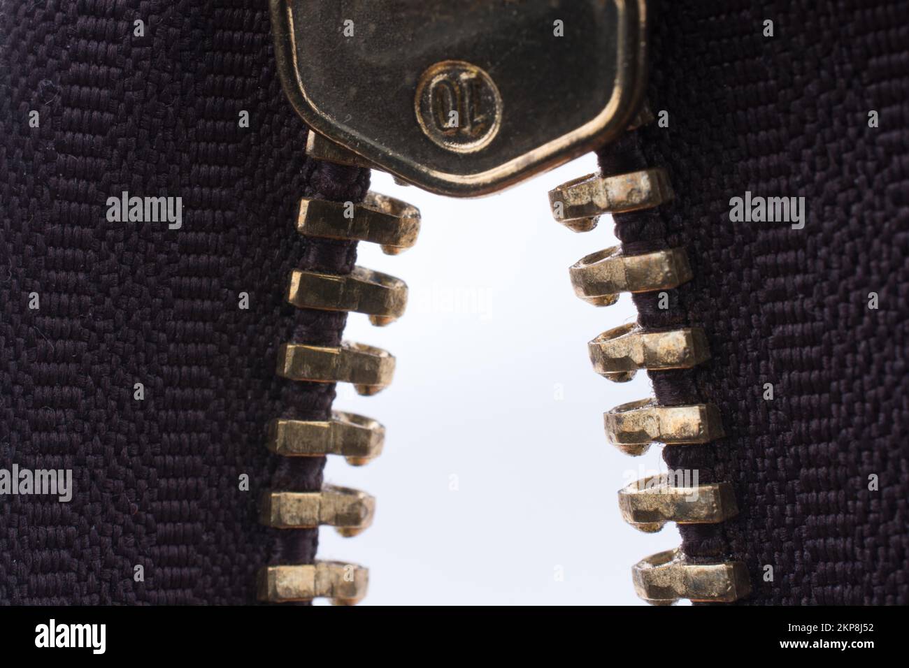 Close up or macro of a brown zipper on white background Stock Photo - Alamy