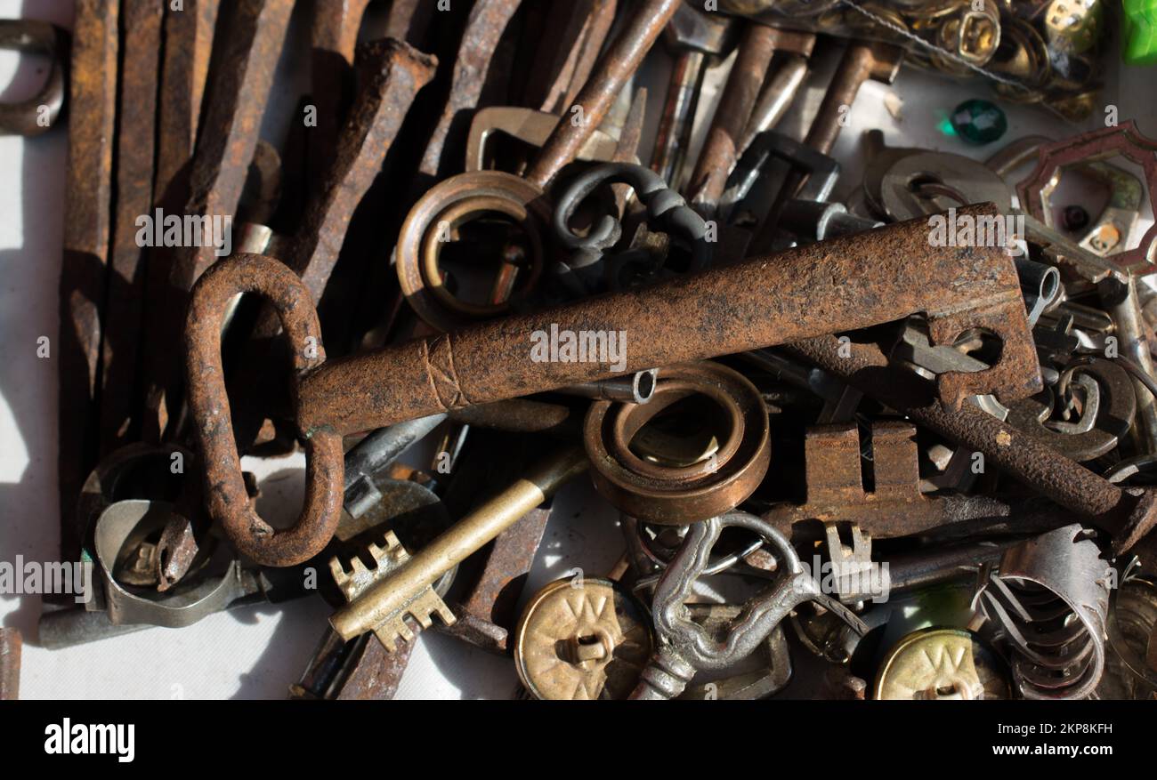 Retro styled color decorativel key made of metal Stock Photo - Alamy