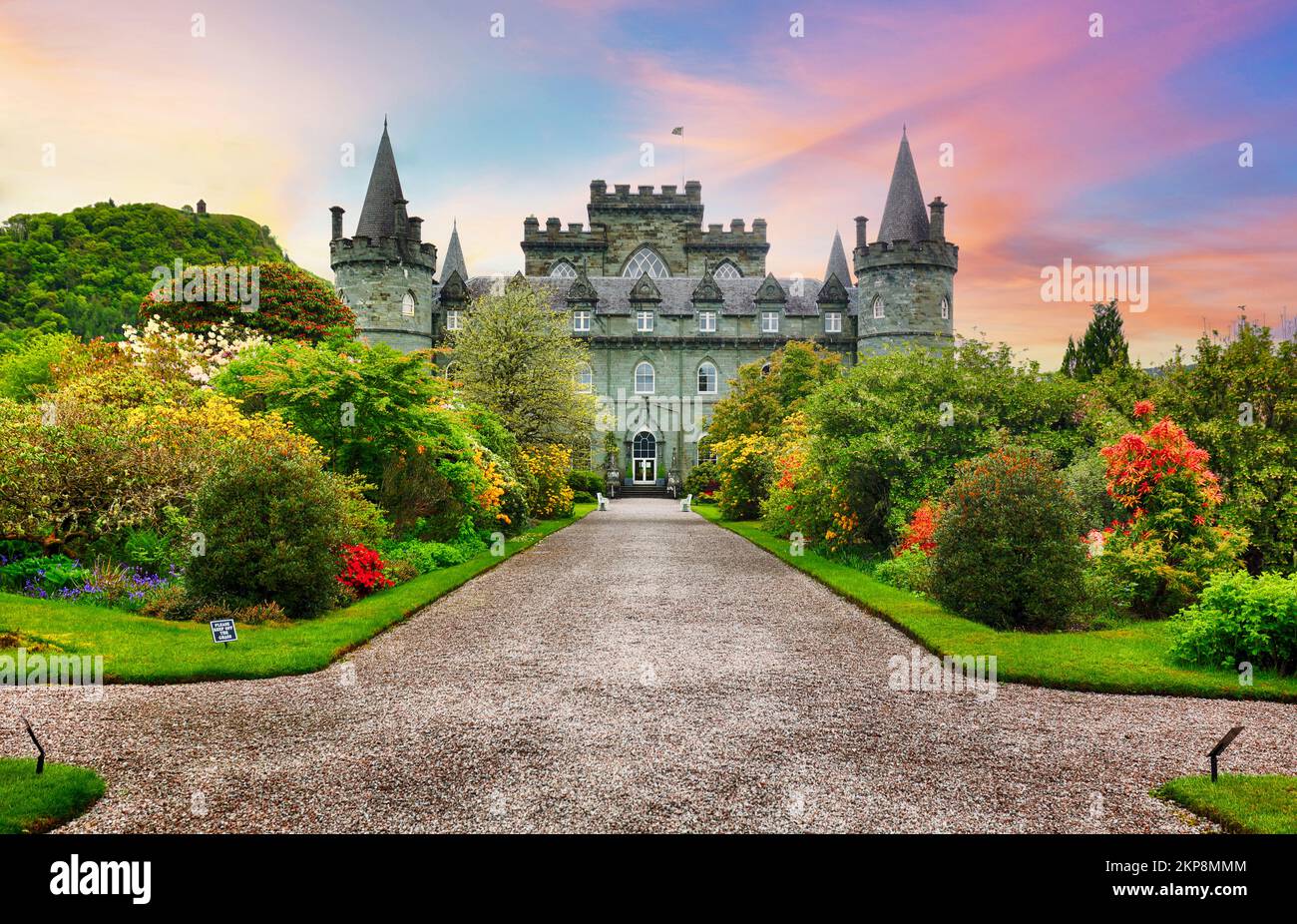 Inveraray castle and garden at sunset, Scotland - UK Stock Photo - Alamy