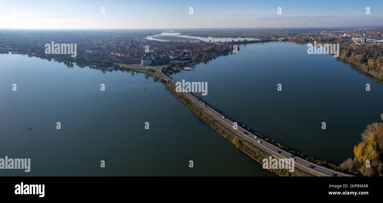 Panoramic aerial view at the City of Mantova (Mantua) with Lake (Lago ...