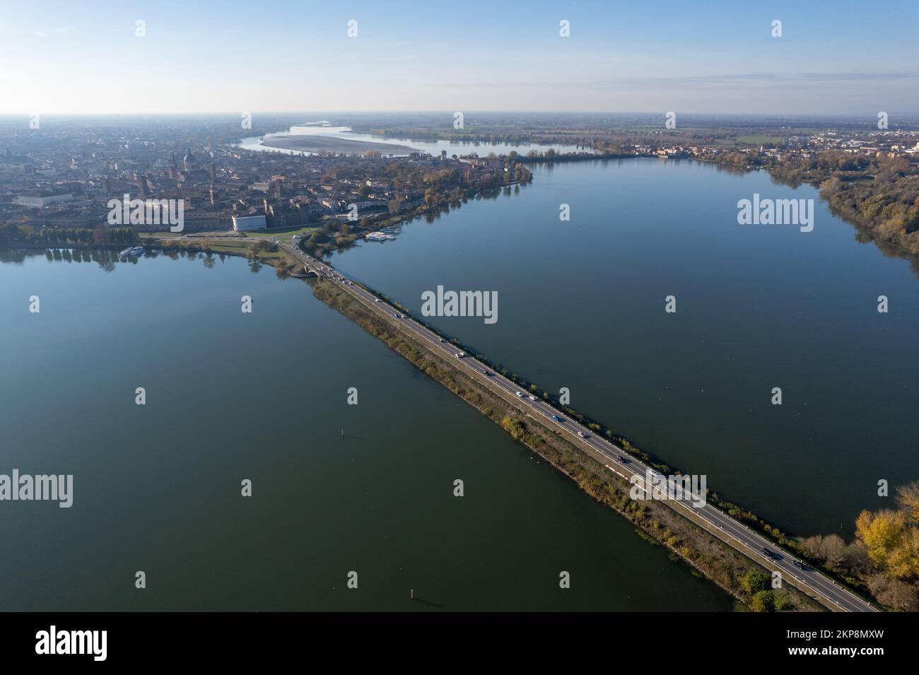 Panoramic aerial view at the City of Mantova (Mantua) with Lake (Lago ...