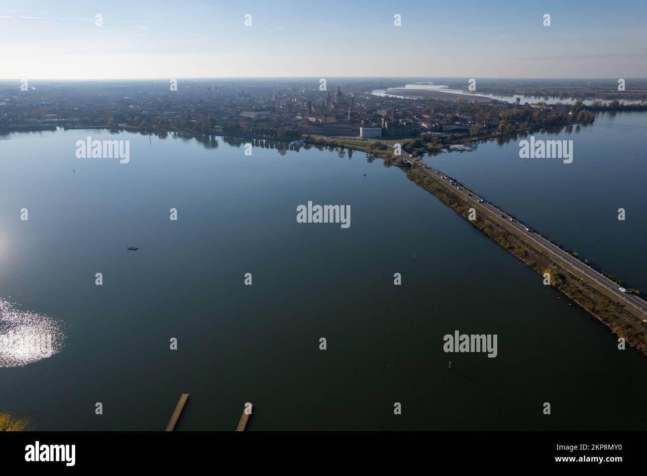 Panoramic aerial view at the City of Mantova (Mantua) with Lake (Lago ...