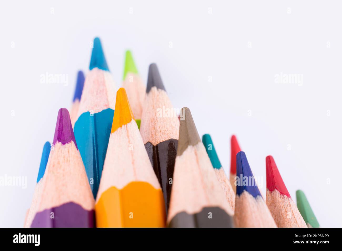 Color pencils of various colors on a white background Stock Photo - Alamy