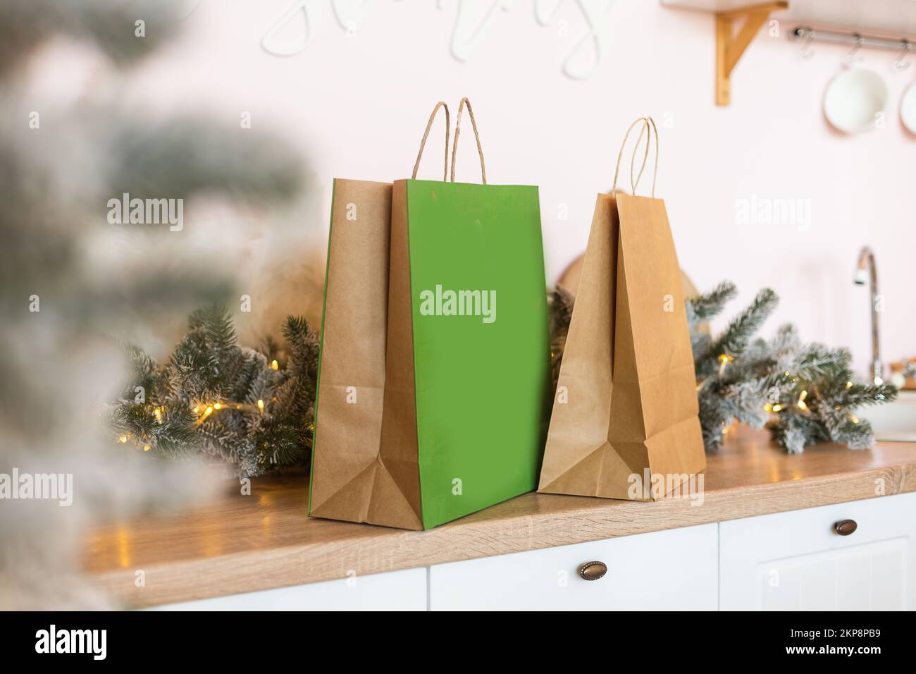 Christmas decor of food delivery service disposable kraft paper package ...