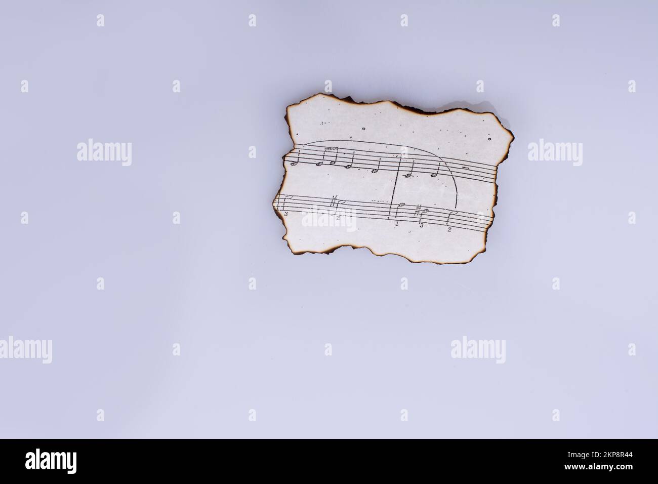 Musical notes on a burnt paper on a white background Stock Photo - Alamy