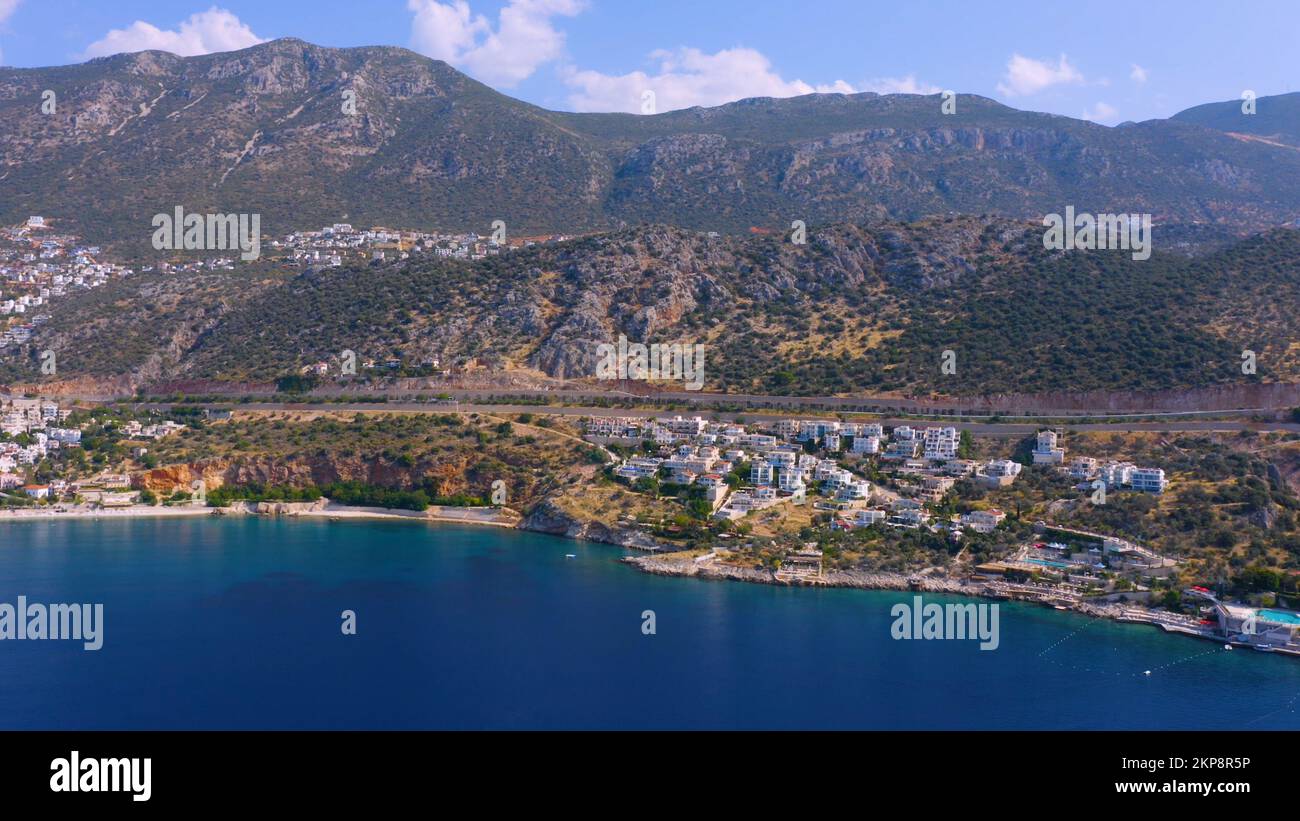 Beautiful coastal city landscape. Aerial panoramic view from drone ...