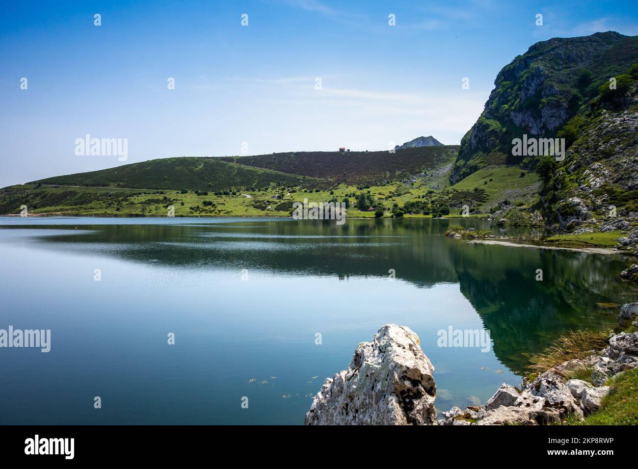 Lake Enol in Covadonga, Picos de Europa, Asturias, Spain Stock Photo ...