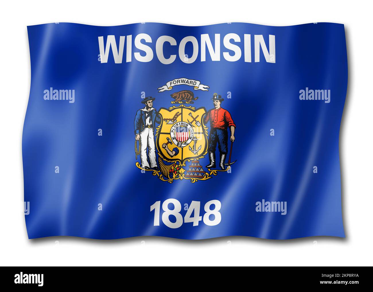 Wisconsin flag, united states waving banner collection. 3D illustration ...