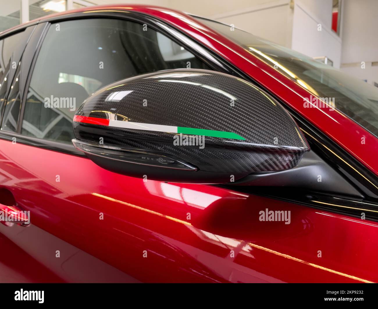Rear view mirror with carbon fairing with coloured stripes of Italian ...
