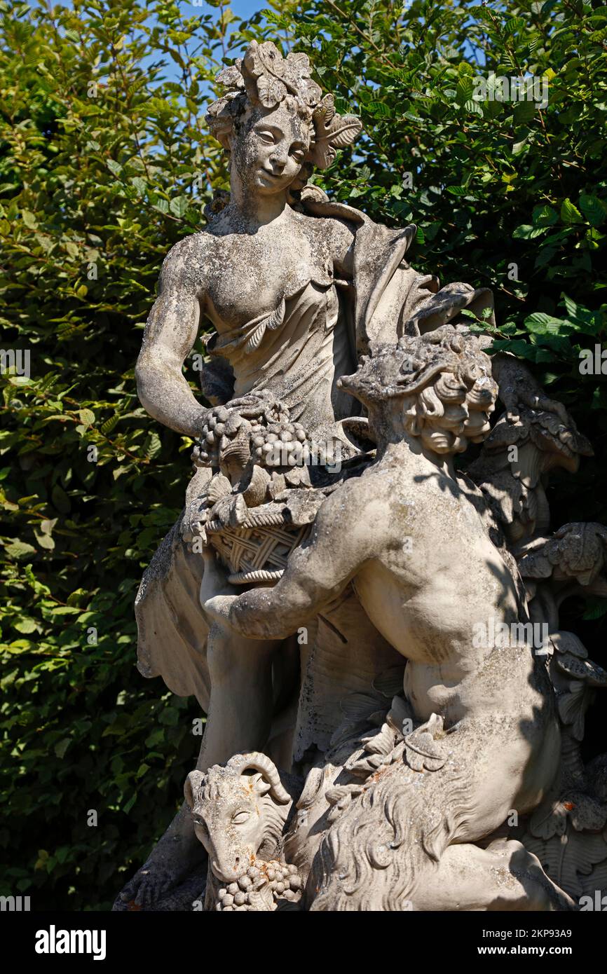 Sandstone sculpture, rococo garden, castle, Veitshöchheim, Bavaria ...