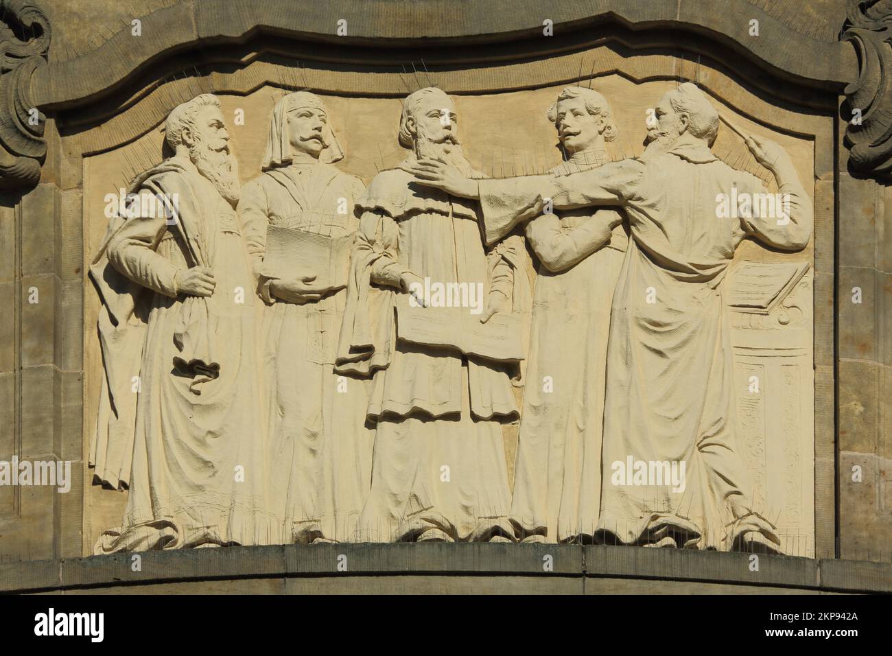 Relief with singer and choirmaster, choir, conductor, five, quartet ...