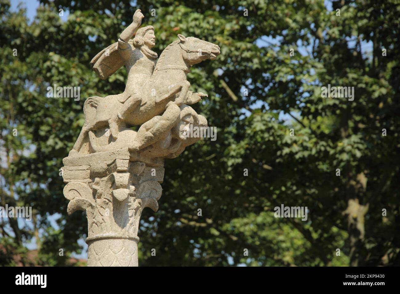 Historical Roman Jupiter Column at Schierstein Harbour, equestrian ...