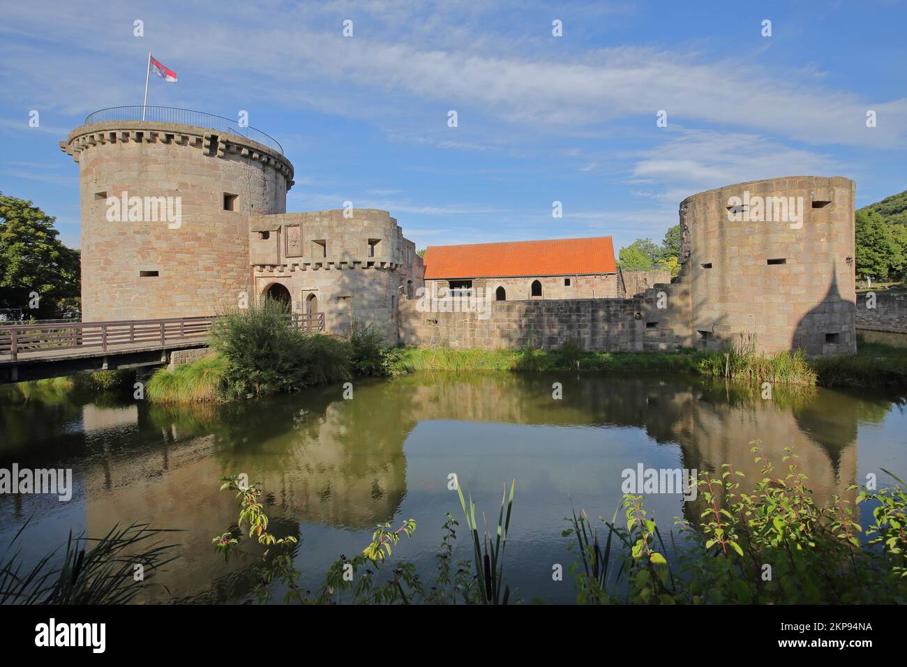Historic medieval moated castle, fortification, bulwark, towers ...