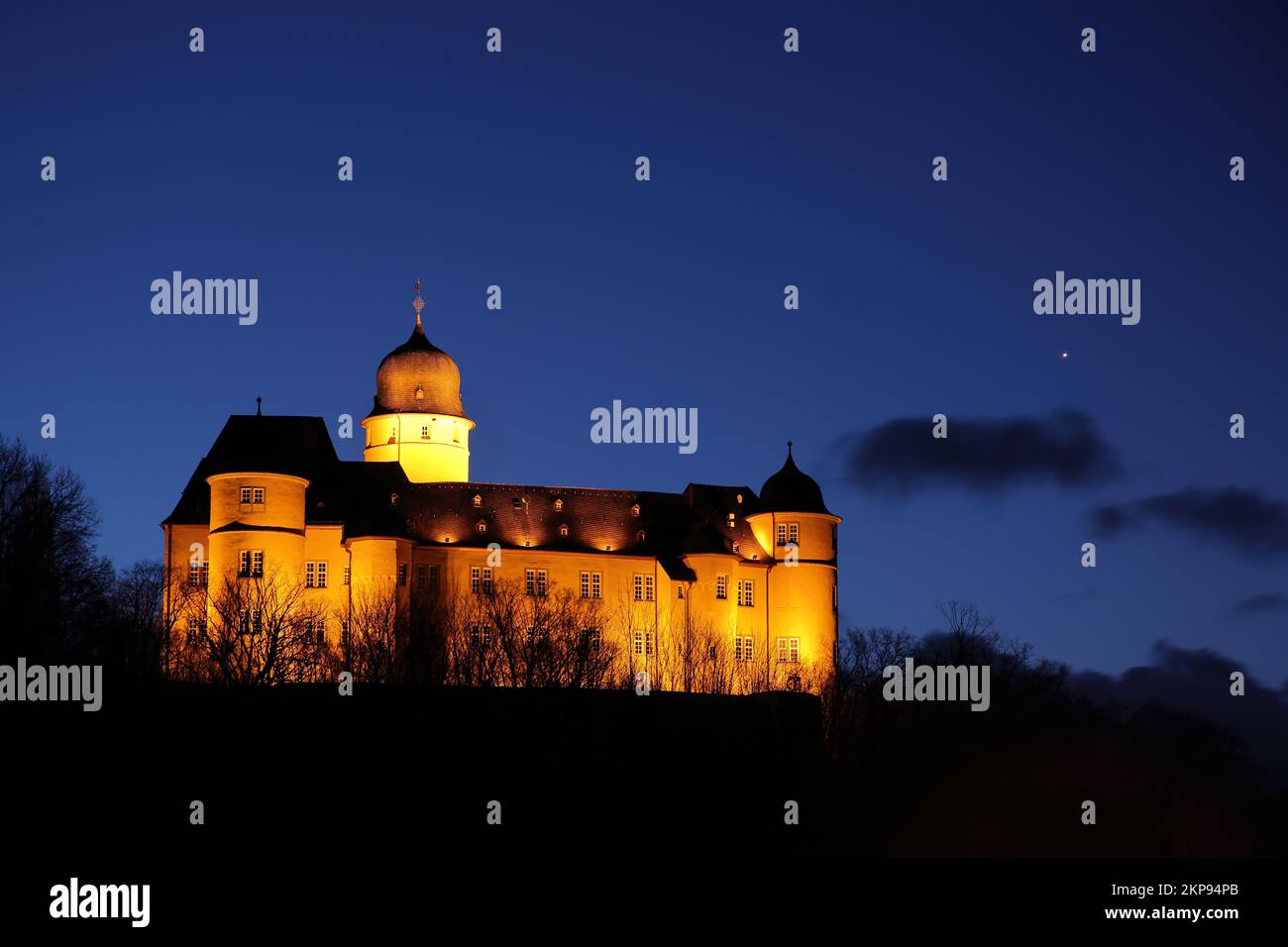 Baroque castle in Montabaur, blue hour, twilight, night shot ...
