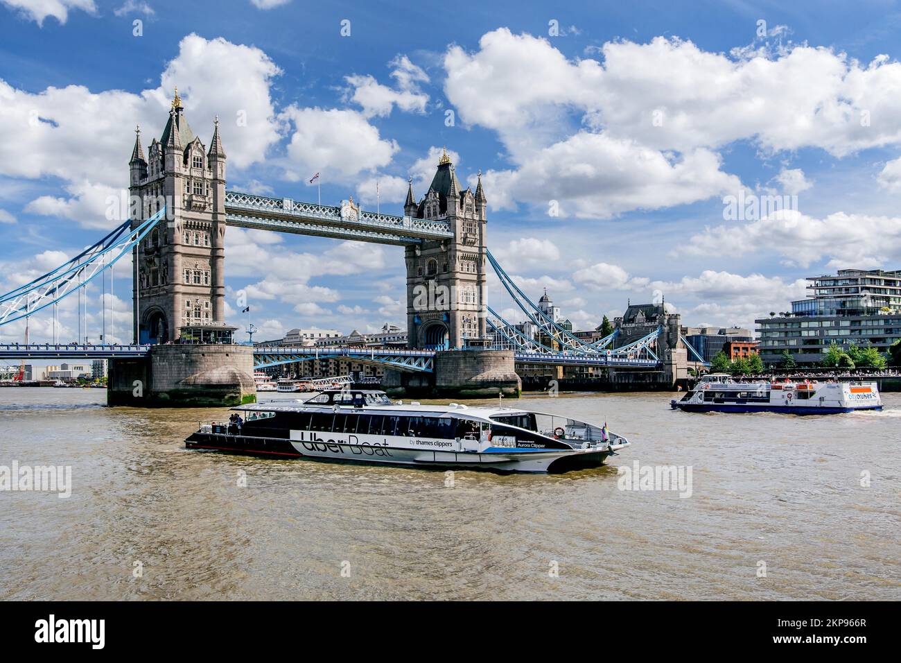 Excursion boats on the Thames with Tower Bridge, London, City of London ...