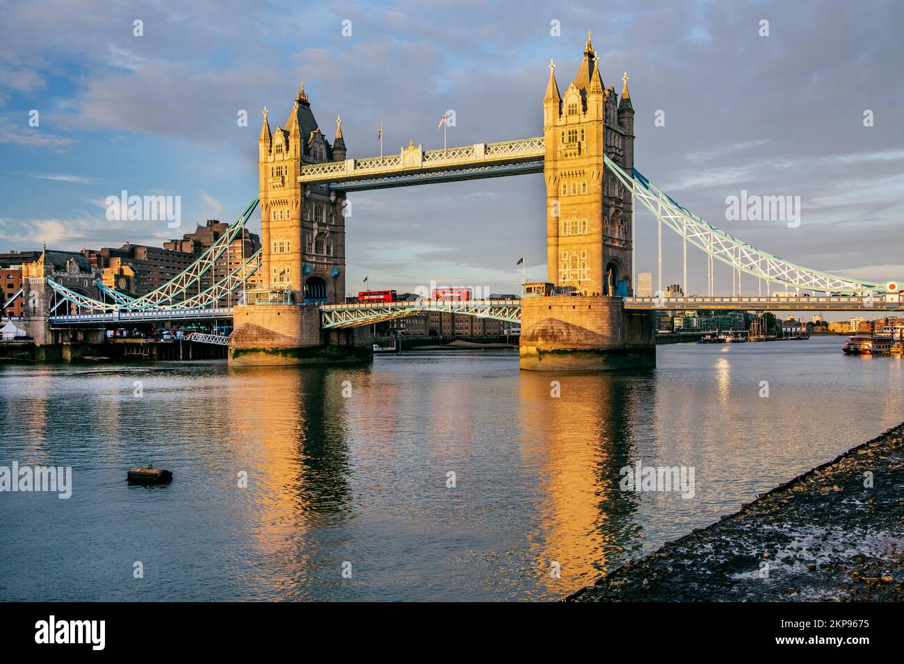 Tower Bridge over the Thames in the evening sun, London, City of London ...