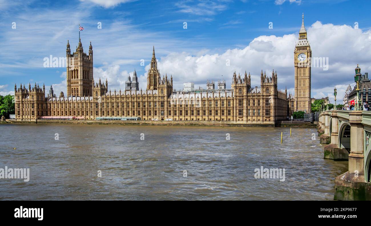 Parliament House on the Thames Embankment and Big Ben Clock Tower ...