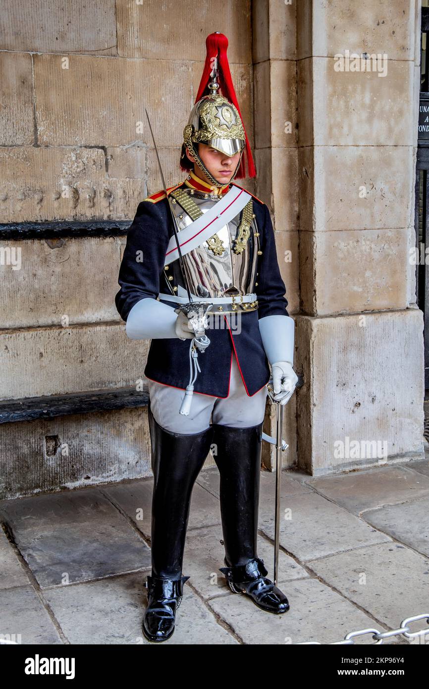 Guard soldier of the Royal Horse Guards in Whitehall, London, City of ...