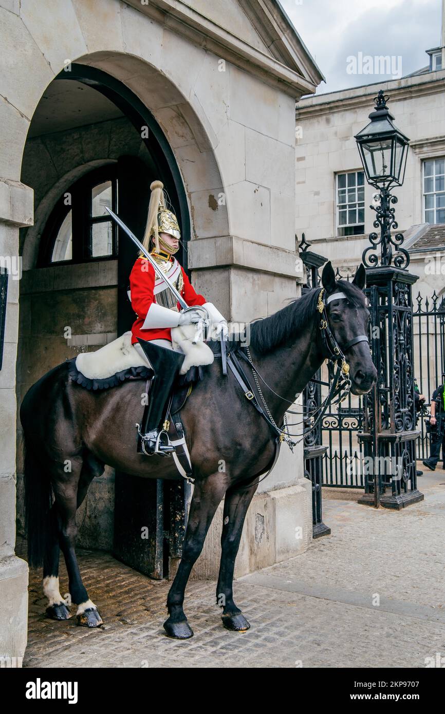 Guard soldier of the Royal Horse Guards in Whitehall, London, City of ...