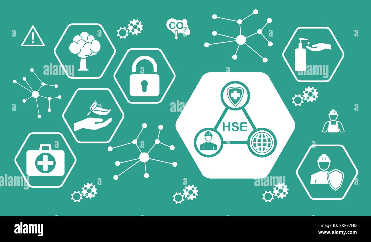 Concept of hse with icons in hexagons Stock Photo - Alamy