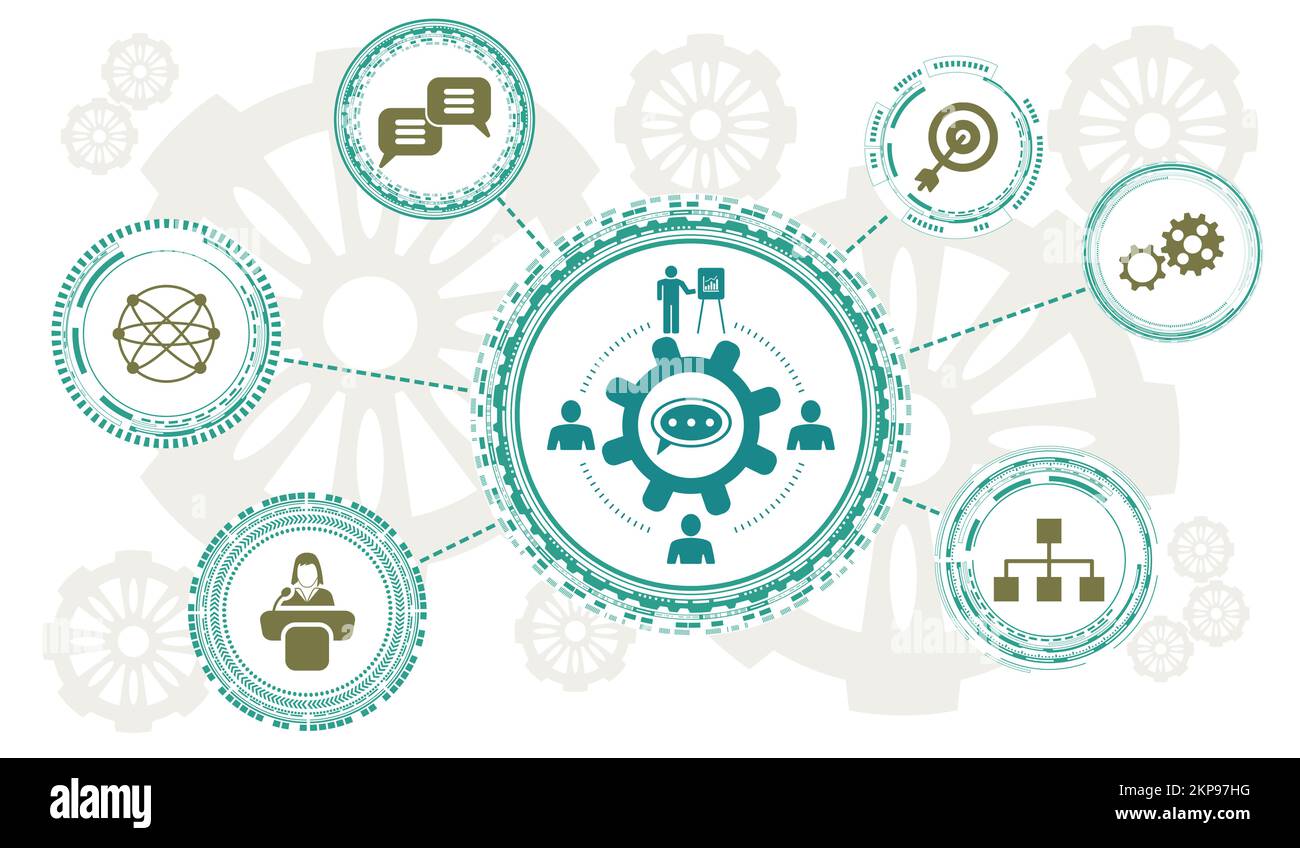 Concept of workshop with connected icons Stock Photo - Alamy
