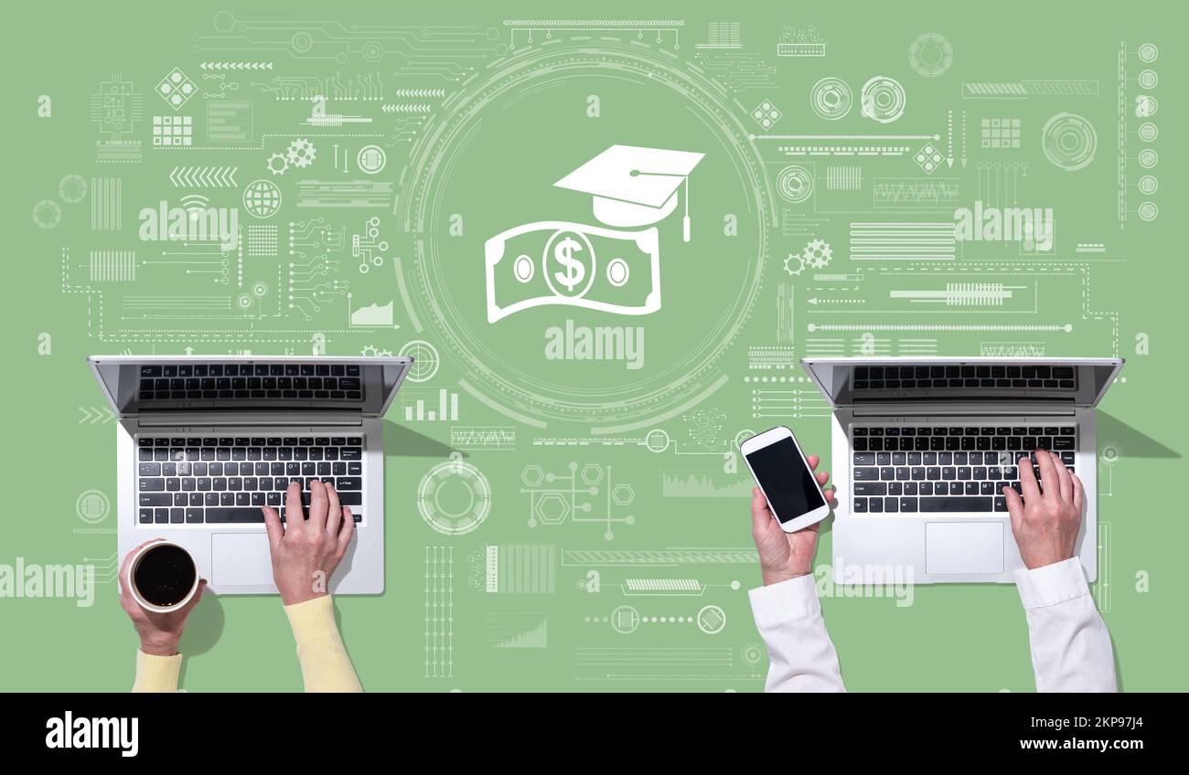 Top view of hands using laptop with symbol of fafsa concept Stock Photo ...