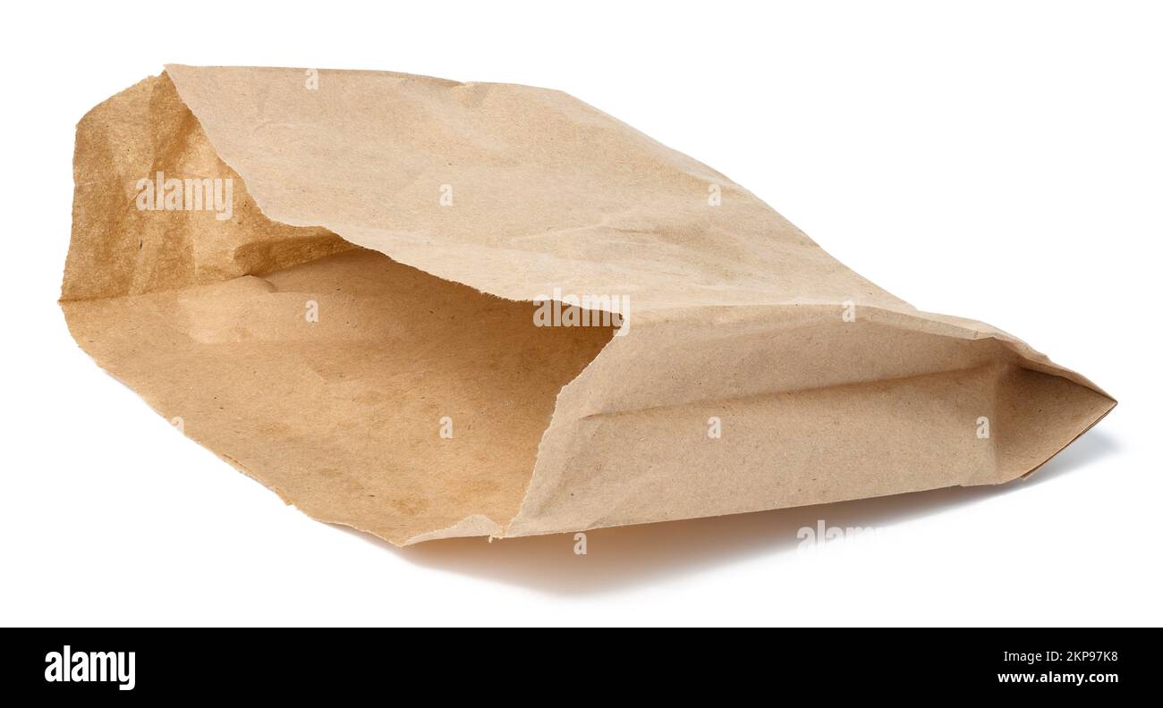 Empty brown paper bag for food on a white isolated background Stock ...