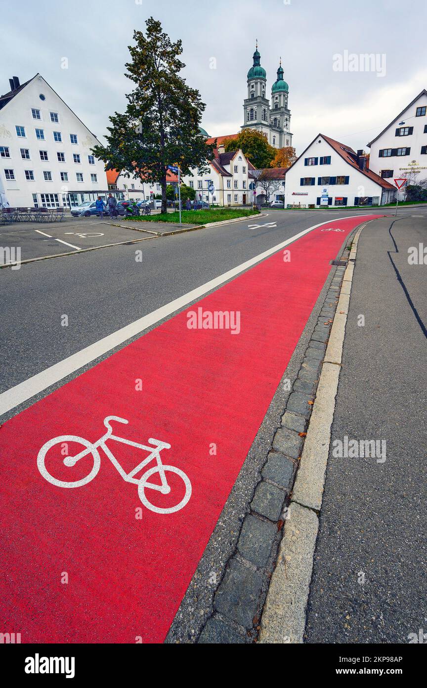 Red cycle path in Kempten, Allgäu, Bavaria, Germany, Europe Stock Photo ...