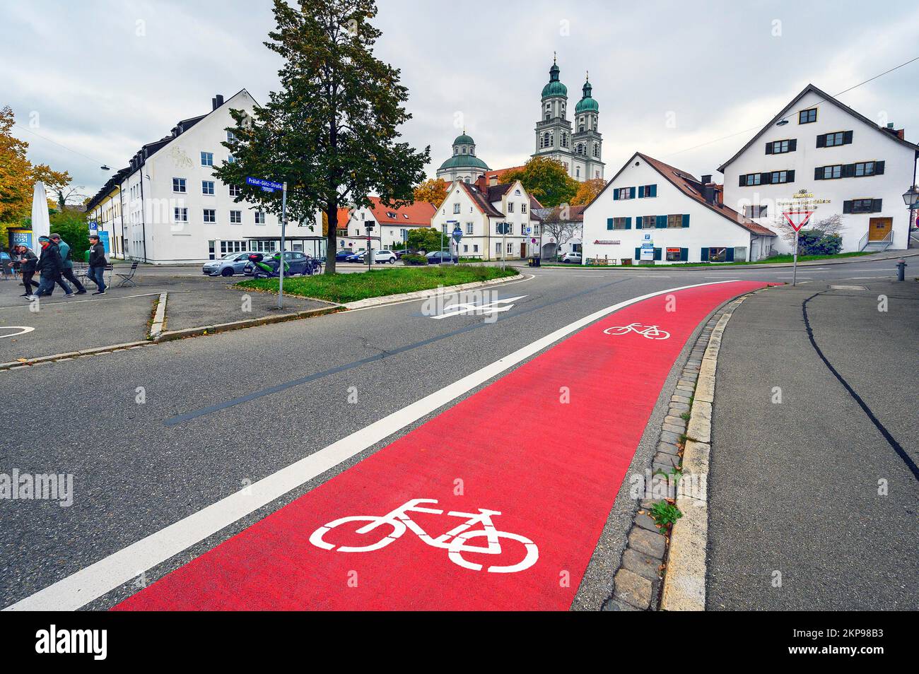 Red cycle path in Kempten, Allgäu, Bavaria, Germany, Europe Stock Photo ...