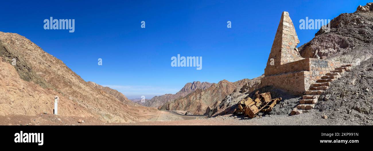Old stone marker, pass, Sharm-el-Sheikh Dahab expressway, Sinai, Egypt ...