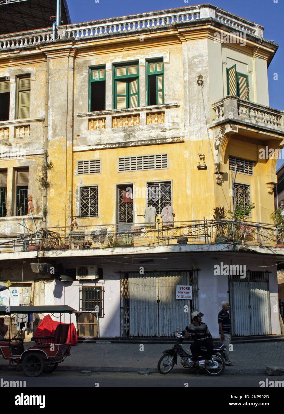 Old colonial buildings, Phnom Penh, Cambodia. Poorly maintained ...