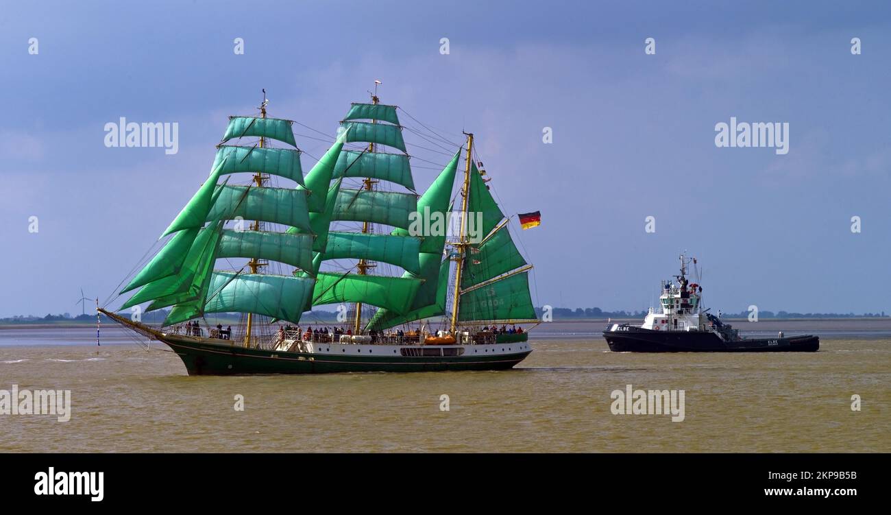 Tall ship Alexander von Humboldt I on the Outer Weser near Bremerhaven ...