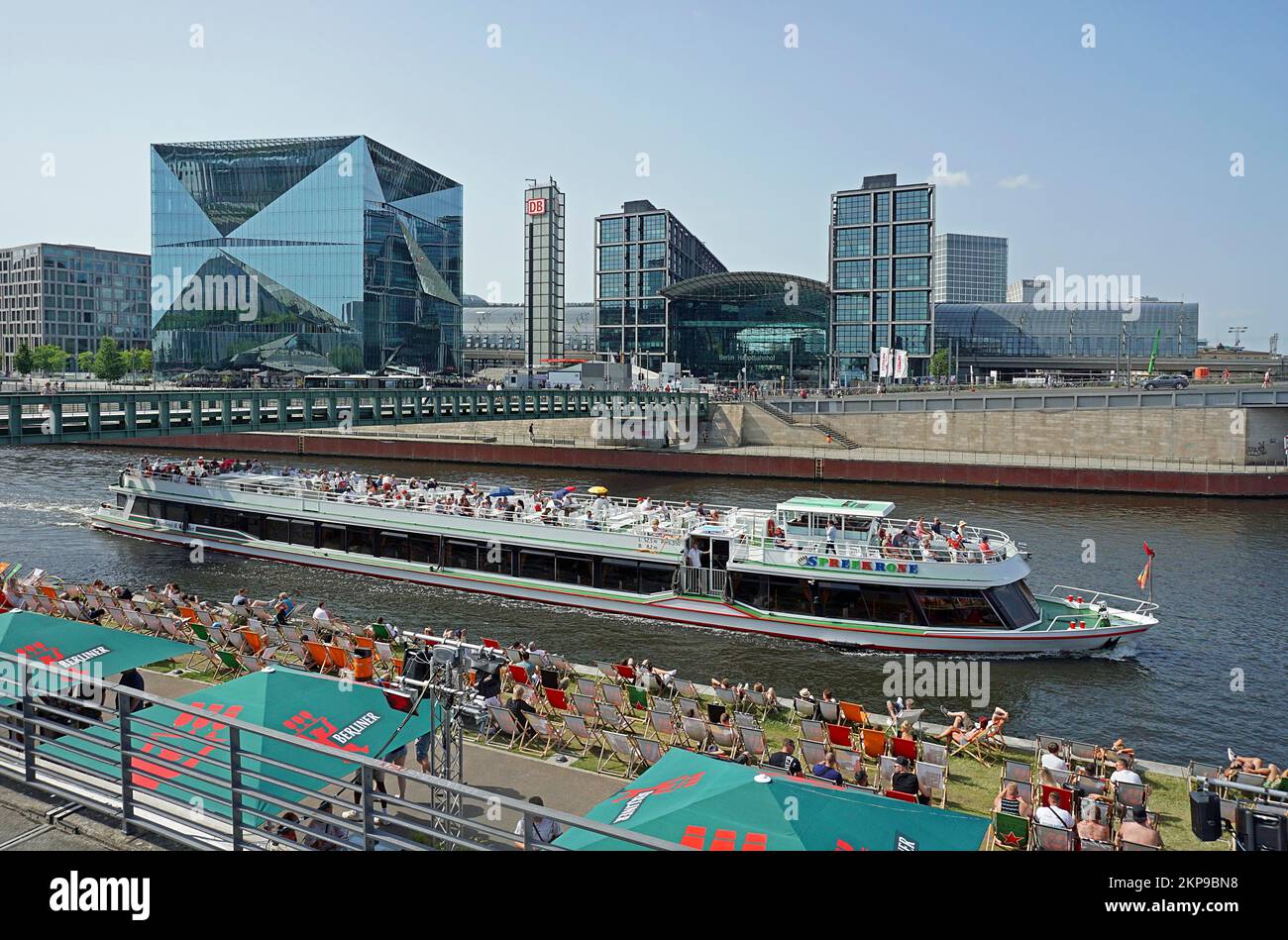 Beach bar on the banks of the Spree, excursion boat on the Spree, The ...