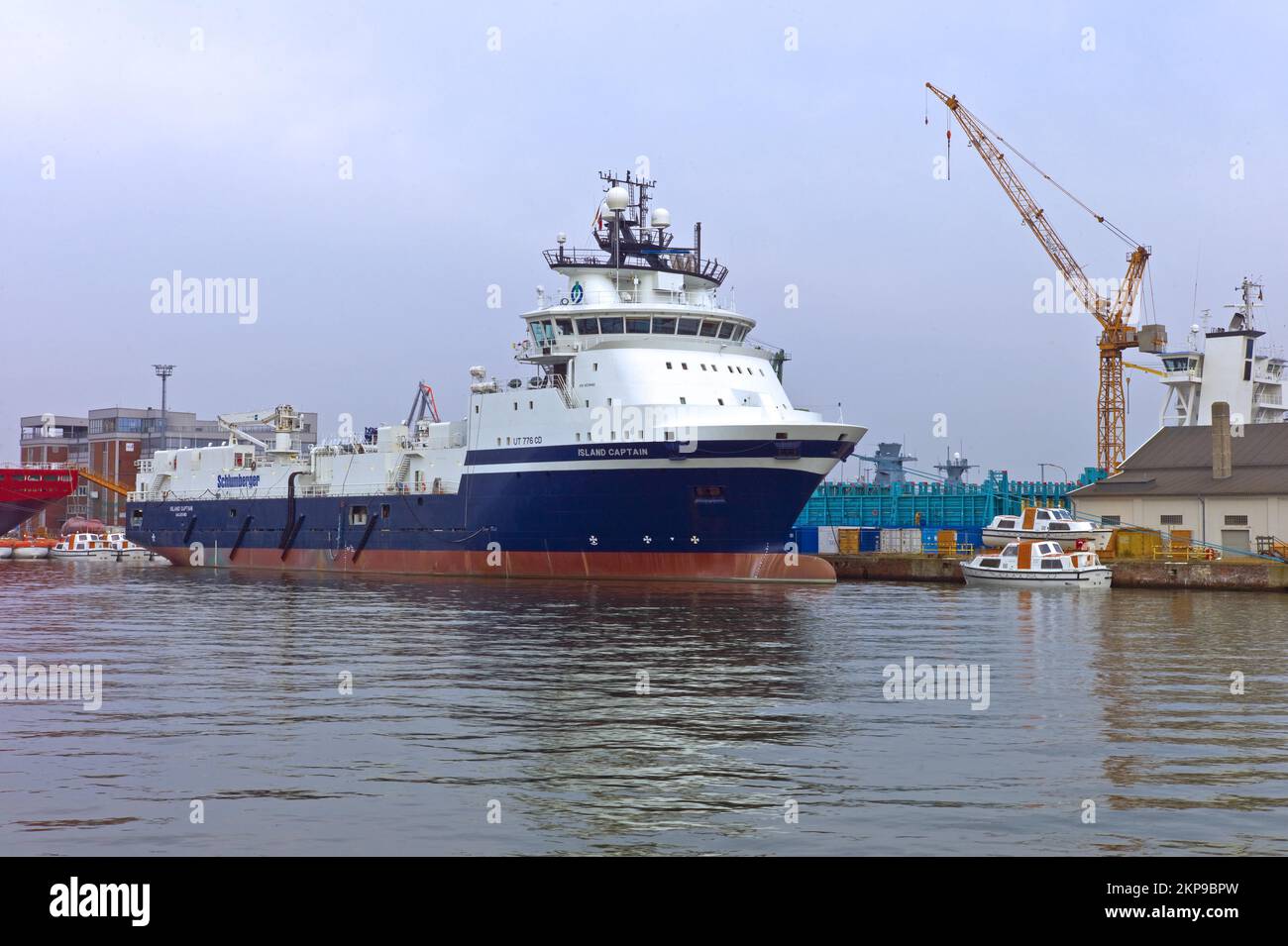 Supply ship Island Captain at the pier of the Lloyd Werft shipyard in ...